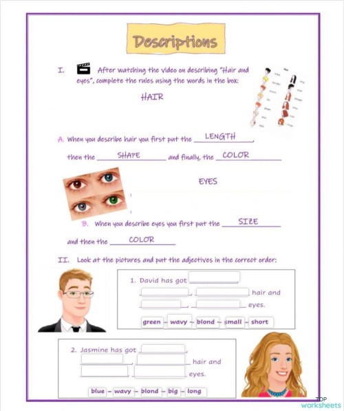 Hair and eyes. Interactive worksheet | TopWorksheets