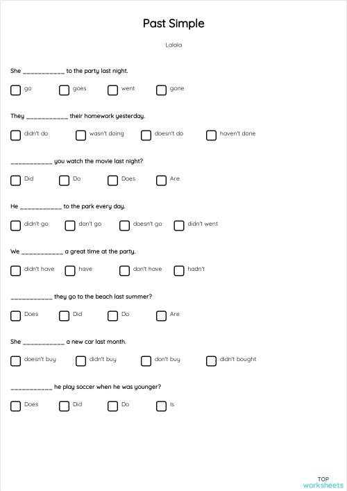 Past Simple. Interactive worksheet | TopWorksheets