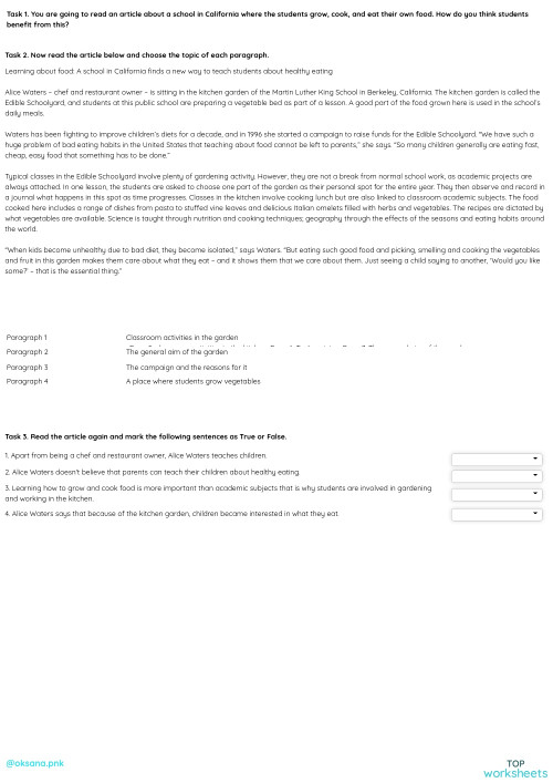 Lesson 39: Learning about food (pre-class worksheet). Interactive ...
