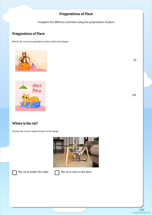 Prepositions of Place. Interactive worksheet | TopWorksheets