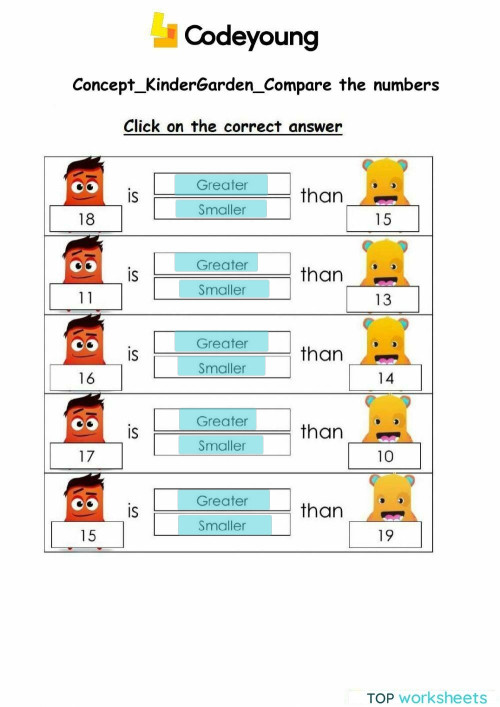 Comparing of numbers. Interactive worksheet | TopWorksheets