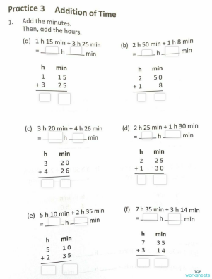 ADDITION AND SUBTRACTION OF TIME_Y3. Interactive worksheet | TopWorksheets