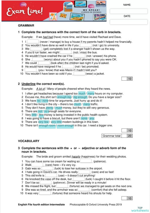 INTER PLUS UNIT EXAM 9. Interactive worksheet | TopWorksheets