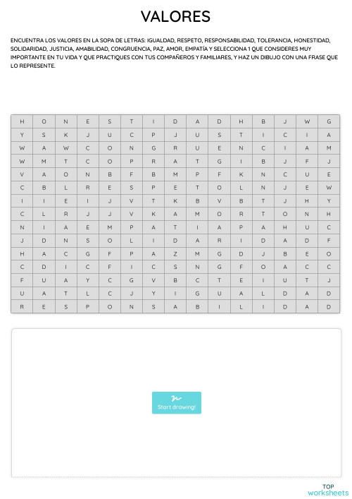 PRACTICANDO VALORES. Ficha interactiva | TopWorksheets