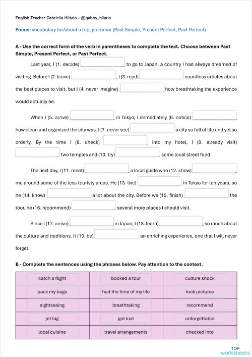 WRITING - Trip. Interactive worksheet | TopWorksheets