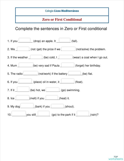 Zero or First Conditional. Interactive worksheet | TopWorksheets