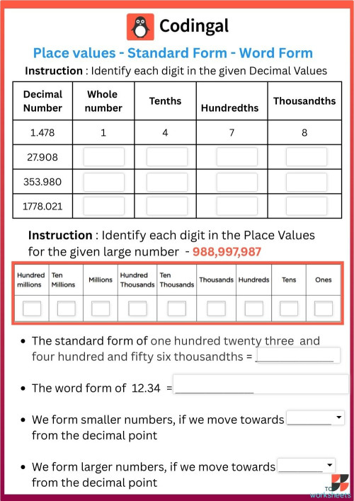 M_G05M01L01_WA02_Introduction_to_Place_Value_4. Interactive worksheet | TopWorksheets