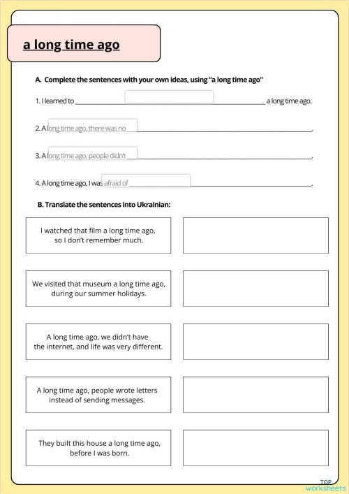 1.2 a long time ago. Interactive worksheet | TopWorksheets
