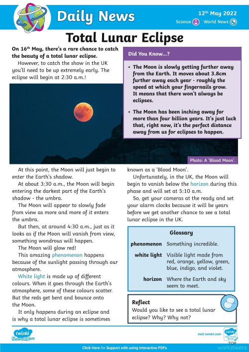 Total eclipse. Interactive worksheet | TopWorksheets