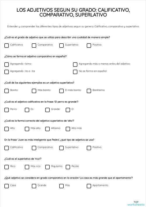 LOS ADJETIVOS SEGUN SU GRADO: CALIFICATIVO, COMPARATIVO, SUPERLATIVO ...