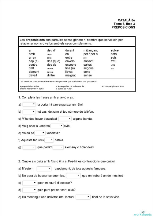 Català 6 / 3.3. Fitxa interactiva | TopWorksheets