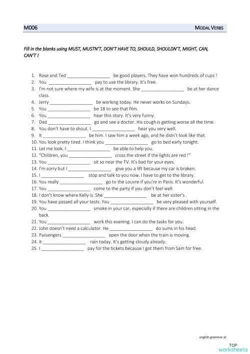 Modals - Review. Interactive worksheet | TopWorksheets