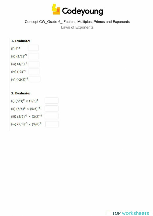 Laws of Exponents Concept CW. Interactive worksheet | TopWorksheets