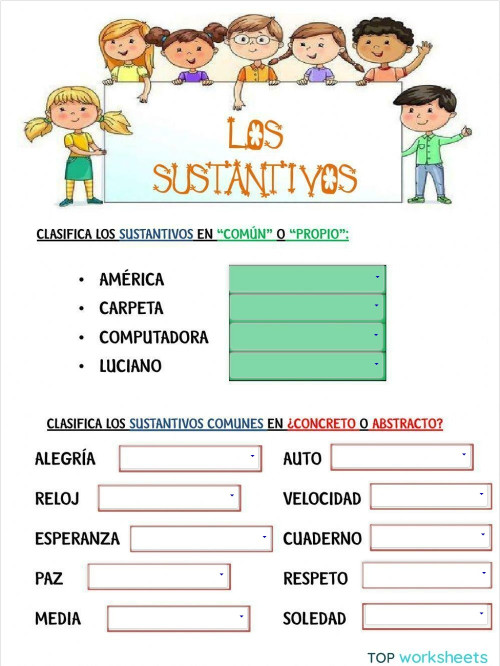 Practicamos sobre los sustantivos .. Interactive worksheet | TopWorksheets