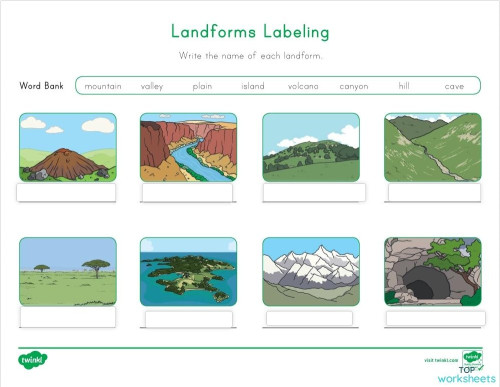landforms and water. Interactive worksheet | TopWorksheets