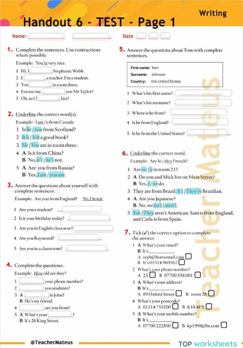 FF 3 - Unit 1 - Test 2 - Writing (Copied). Interactive worksheet ...