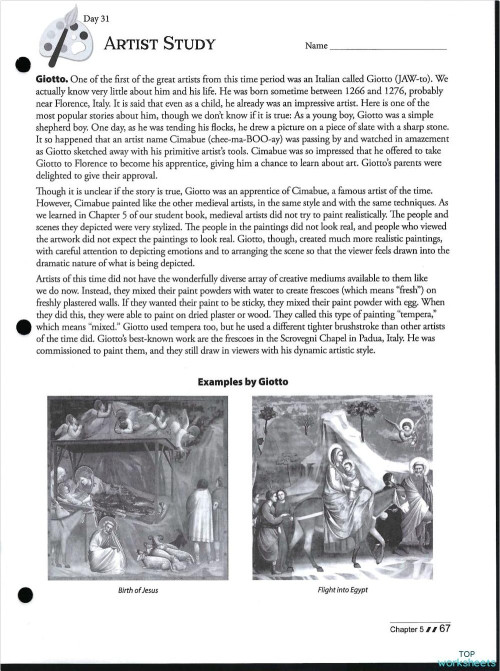 Chapter 5: Artist Study Pg 67-68. Interactive worksheet | TopWorksheets