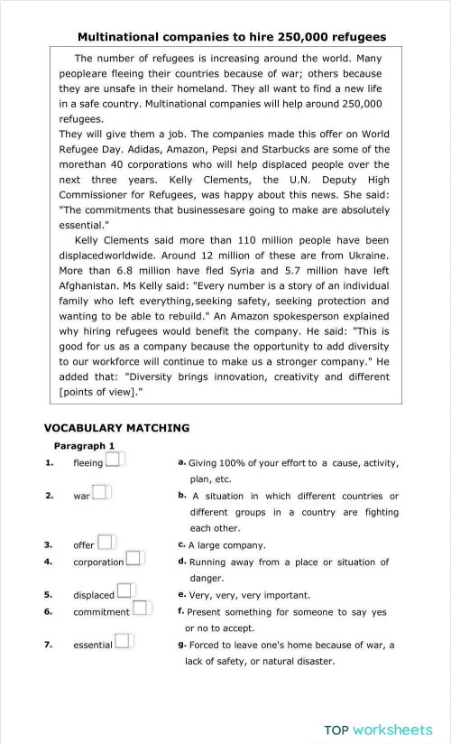 Reading comprehension about multinational companies. Interactive ...