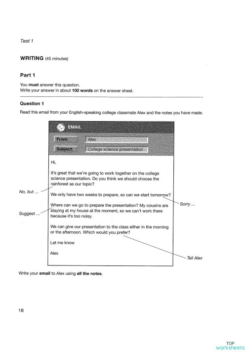 B1 - APT - Test 1 - Writing. Interactive worksheet | TopWorksheets