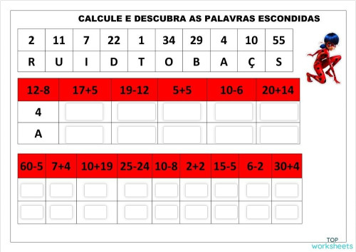 CALCULE E DESCUBRA O ENIGMA - ADAPTADO. Ficha interativa | TopWorksheets