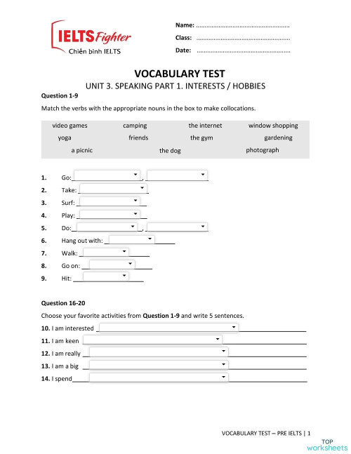 PRE_Vocab15. Interactive worksheet | TopWorksheets