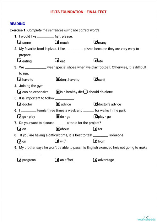 IELTS Foundation - Final Test. Interactive worksheet | TopWorksheets