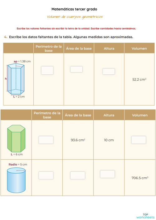Volumen de cuerpos geométricos: fichas interactivas y ejercicios online ...