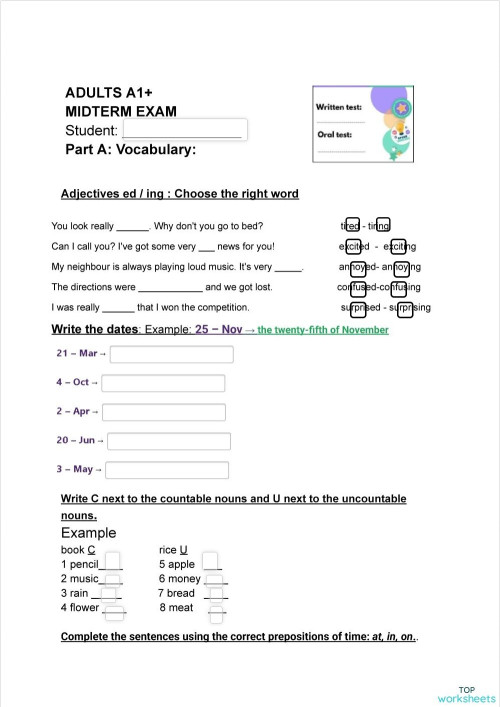 สอบแก้ unit 1. Interactive worksheet | TopWorksheets