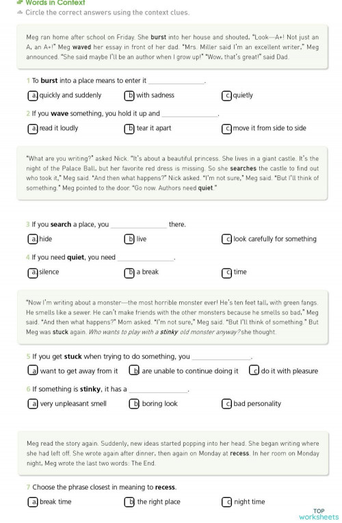 A3 Giga Lesson 11 Words in Context. Interactive worksheet | TopWorksheets