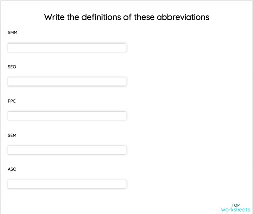 Write the definitions of these abbreviations. Interactive worksheet ...