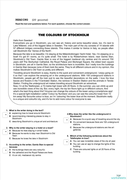 BIE A2+ U1 READING. Interactive worksheet | TopWorksheets