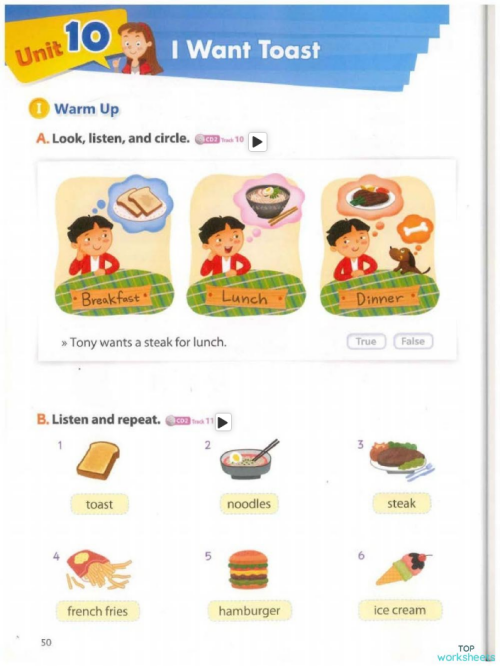 Listen Up 3_unit 10: I want toast. Interactive worksheet | TopWorksheets