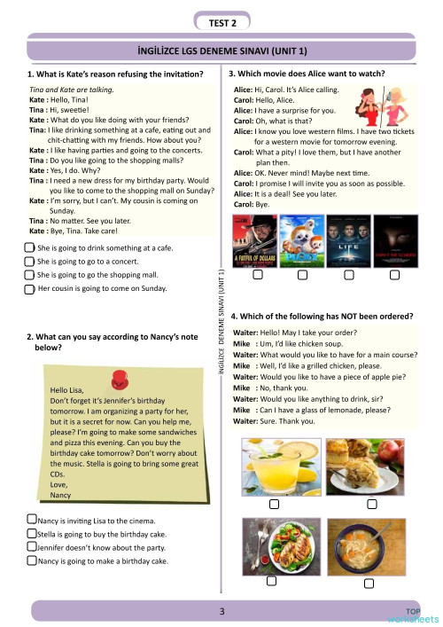 8th Grade Unit 1 | Unit Test 2. Interactive worksheet | TopWorksheets