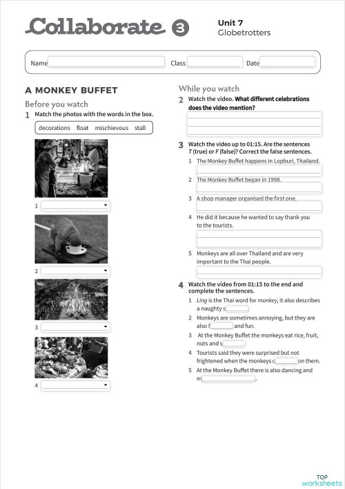 Collaborate 3 - GlobeTrotters unit 7. Interactive worksheet | TopWorksheets