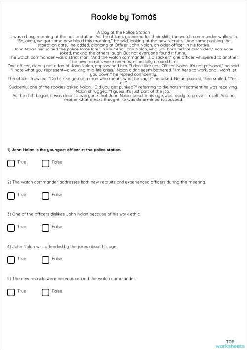 Rookie by Tomáš. Interactive worksheet | TopWorksheets