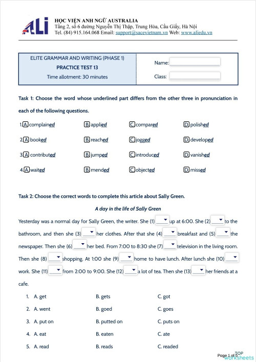 1EGK_L13_Practice Test 13. Interactive worksheet | TopWorksheets