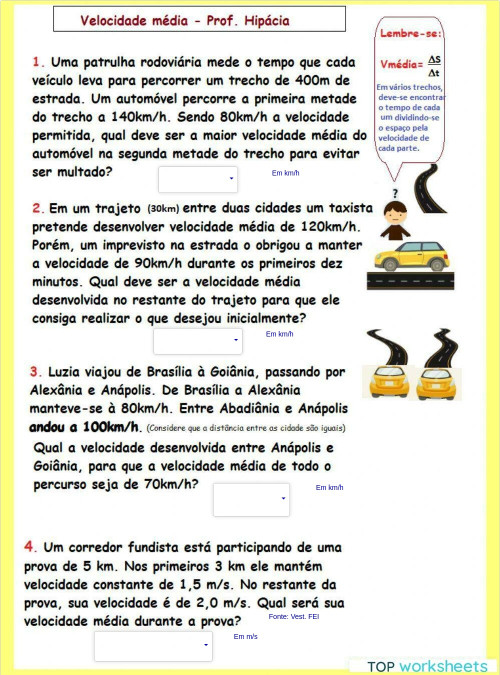 Velocidade média fase 2. Ficha interativa | TopWorksheets