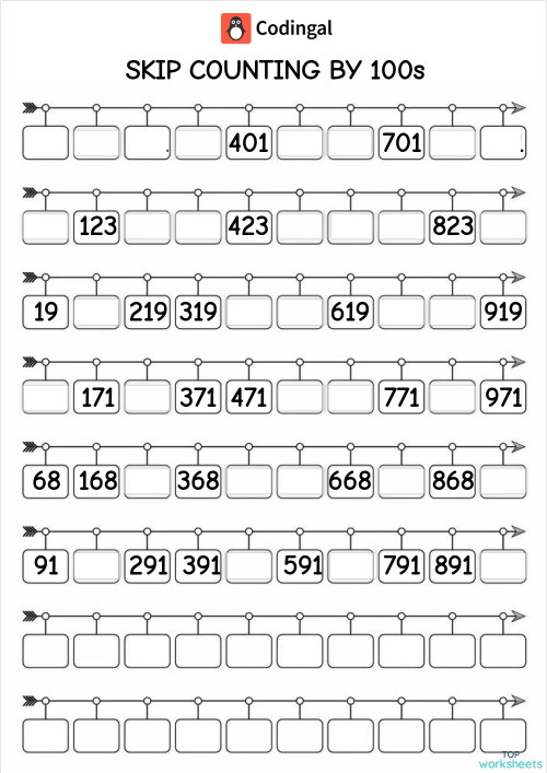 M_G02M02L10_WE01_Skip by hundred Counting. Interactive worksheet | TopWorksheets