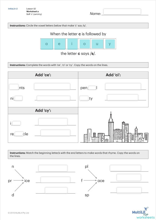 Lesson 52 Soft c. Interactive worksheet | TopWorksheets