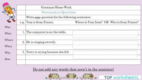 Statements to questions. Interactive worksheet | TopWorksheets