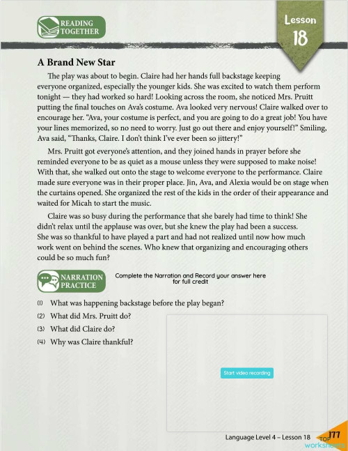 Lesson 18: Reading Together Pg 177. Interactive worksheet | TopWorksheets