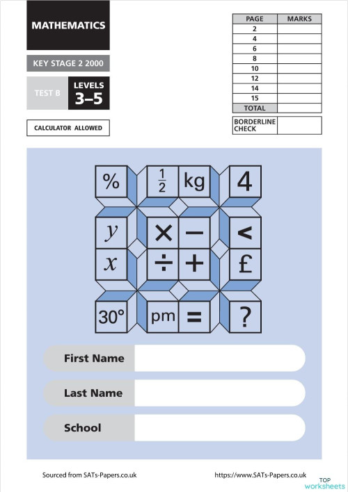 SAT_MATH_2000_Test B_Part 1. Interactive worksheet | TopWorksheets