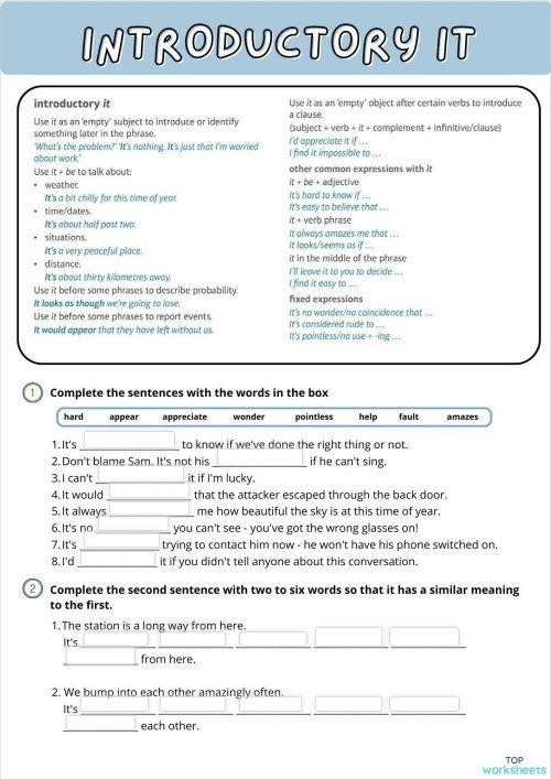 Interactive worksheets and online exercises in english | TopWorksheets