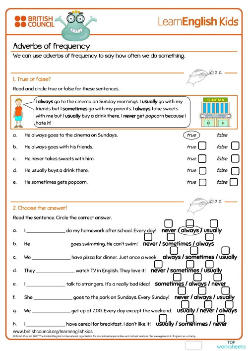 adverbs of frequency. Interactive worksheet | TopWorksheets