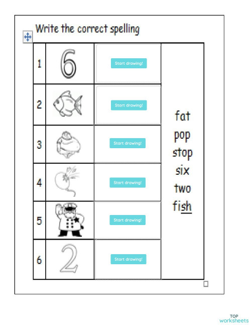 SIX FISH SPELLING. Interactive worksheet | TopWorksheets