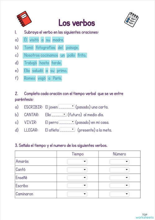 LOS VERBOS Y SU CONJUGACIÓN. Ficha interactiva | TopWorksheets