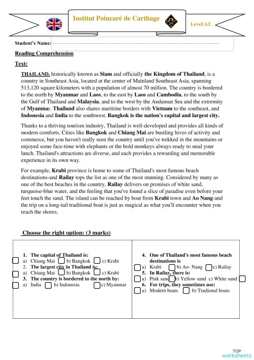 English Test A2. Interactive worksheet | TopWorksheets