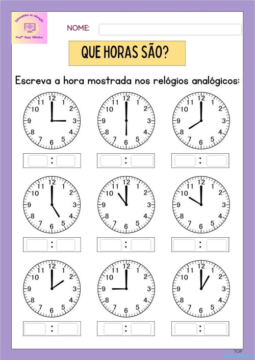 Horas 3º Ano. Ficha interativa | TopWorksheets