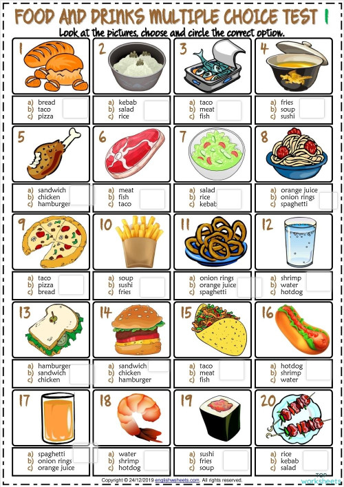 Food Mini test. Interactive worksheet | TopWorksheets