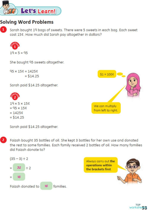 Practice 4 Lesson 3 Solving Word Problems. Interactive worksheet | TopWorksheets